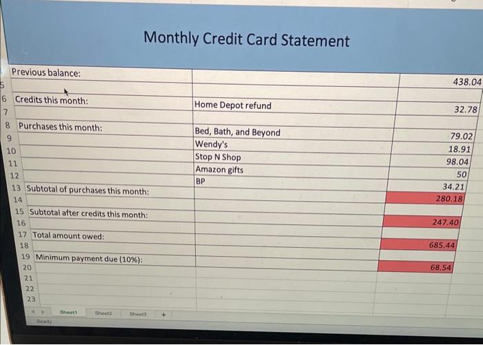 Solved Monthly Credit Card Statement Copy the table to a | Chegg.com