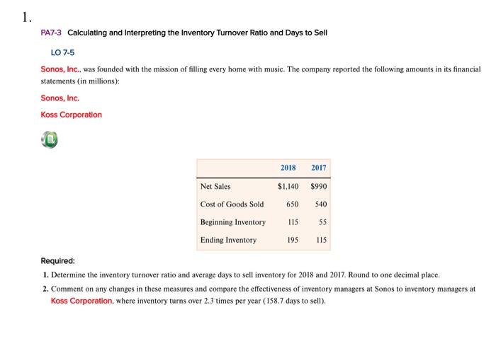 Solved PA7-3 Calculating and Interpreting the Inventory | Chegg.com