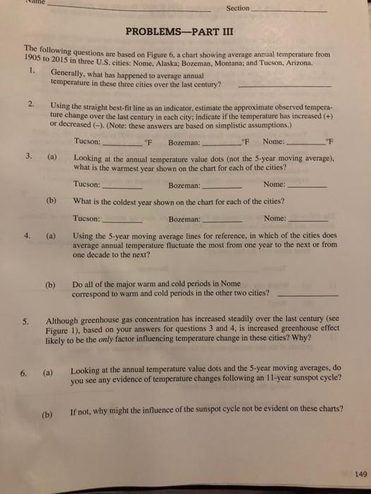 Solved Name Section PROBLEMS-PART II The following questions | Chegg.com