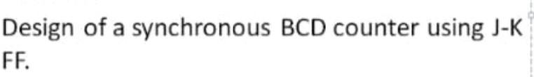 Solved Design of a synchronous BCD counter using J-K FF. | Chegg.com