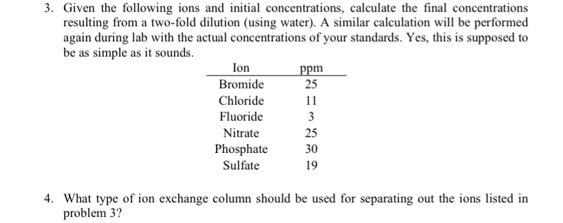 Solved Given the following ions and initial concentrations, | Chegg.com
