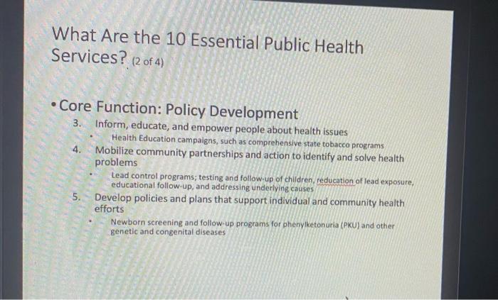 Solved Define the three core functions of public health and | Chegg.com