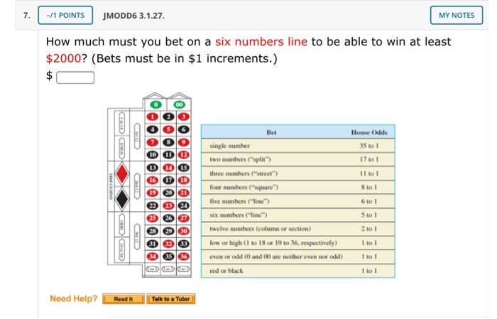 Solved How much must you bet on a six numbers line to be | Chegg.com