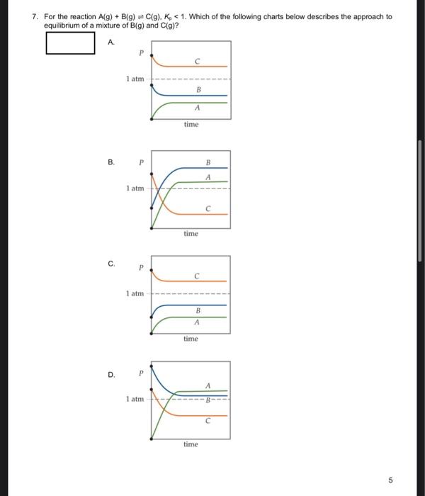 Solved 7. For the reaction A(g)+B(g)⇌C(g). Kp