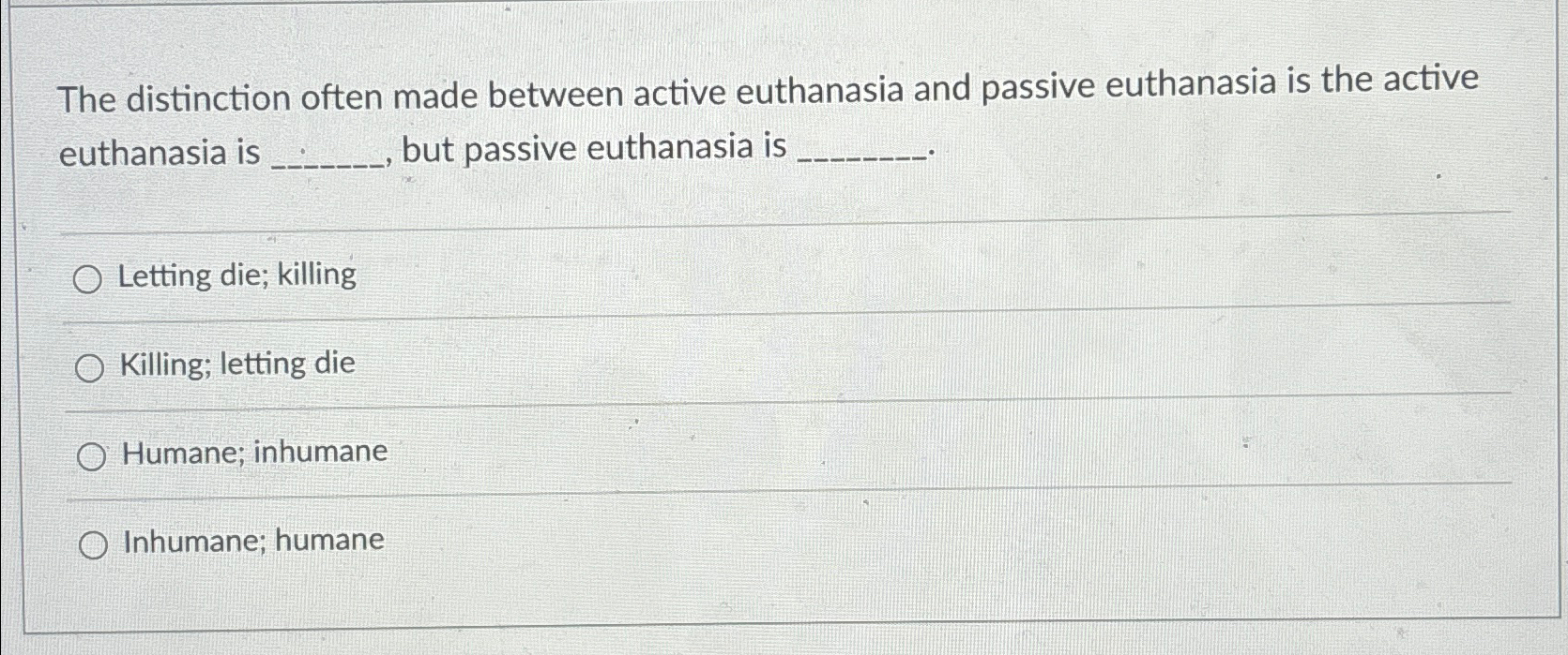Solved The distinction often made between active euthanasia | Chegg.com