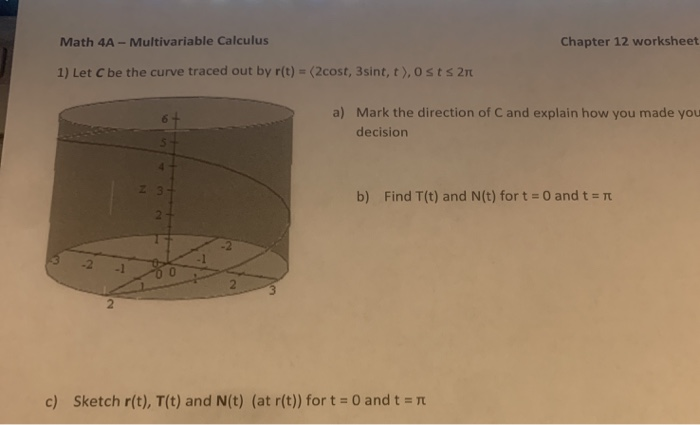 Solved Math 4A - Multivariable Calculus Chapter 12 worksheet | Chegg.com