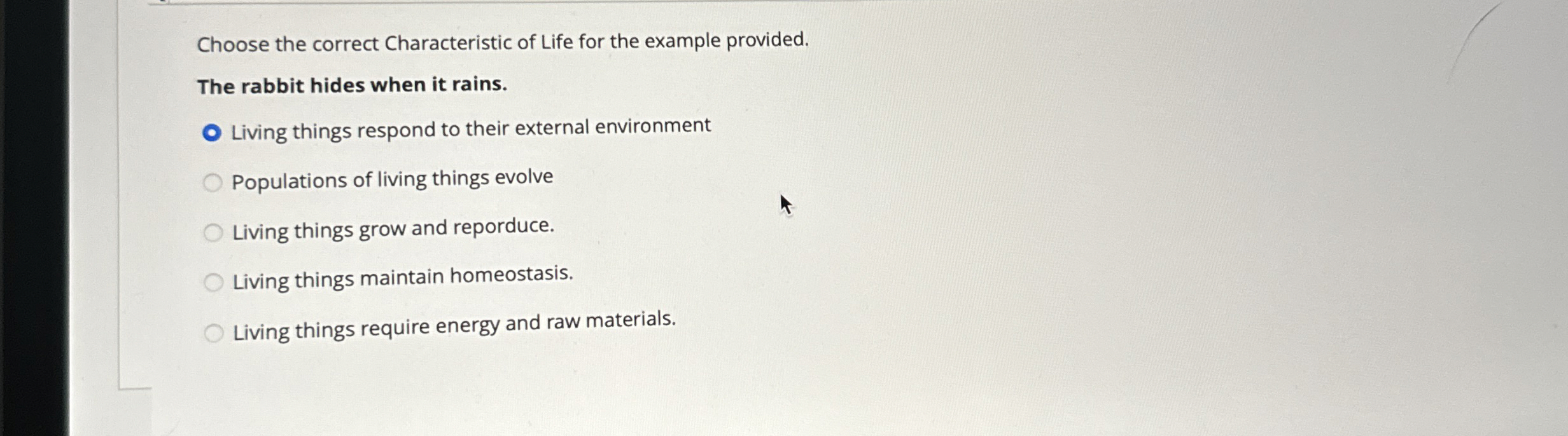 Solved Choose the correct Characteristic of Life for the | Chegg.com