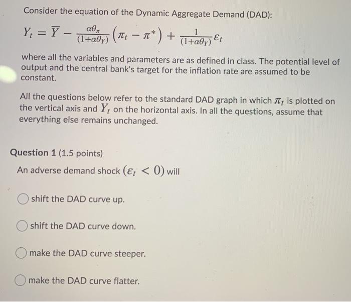 Solved Consider the equation of the Dynamic Aggregate Demand | Chegg.com