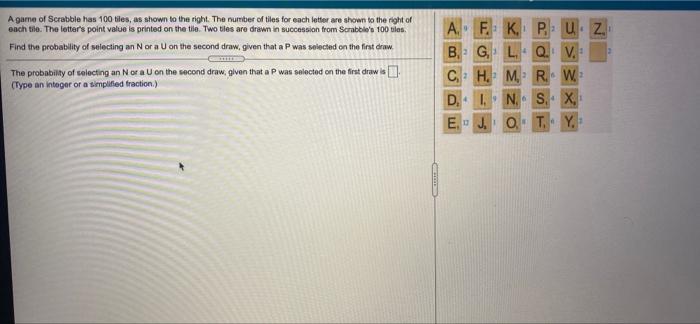 Solved A game of Scrabble has 100 tiles, as shown to the | Chegg.com