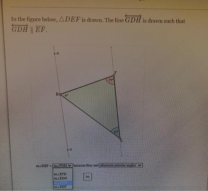 Solved In the figure below, ADEF is drawn. The line GDH is | Chegg.com