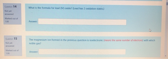 Solved Question 14 What is the formula for lead (IV) oxide? | Chegg.com