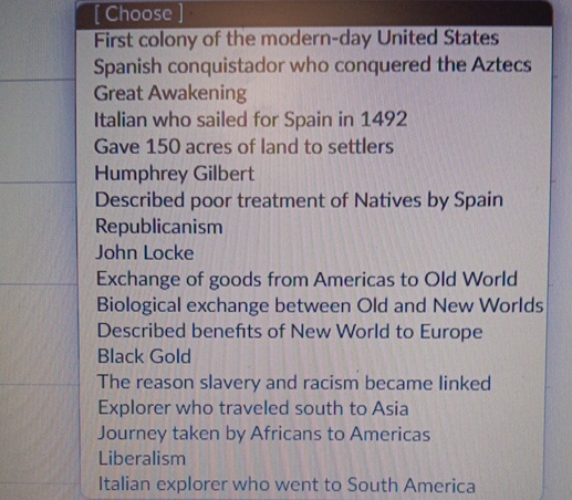 Solved [Choose]First colony of the modern-day United States | Chegg.com