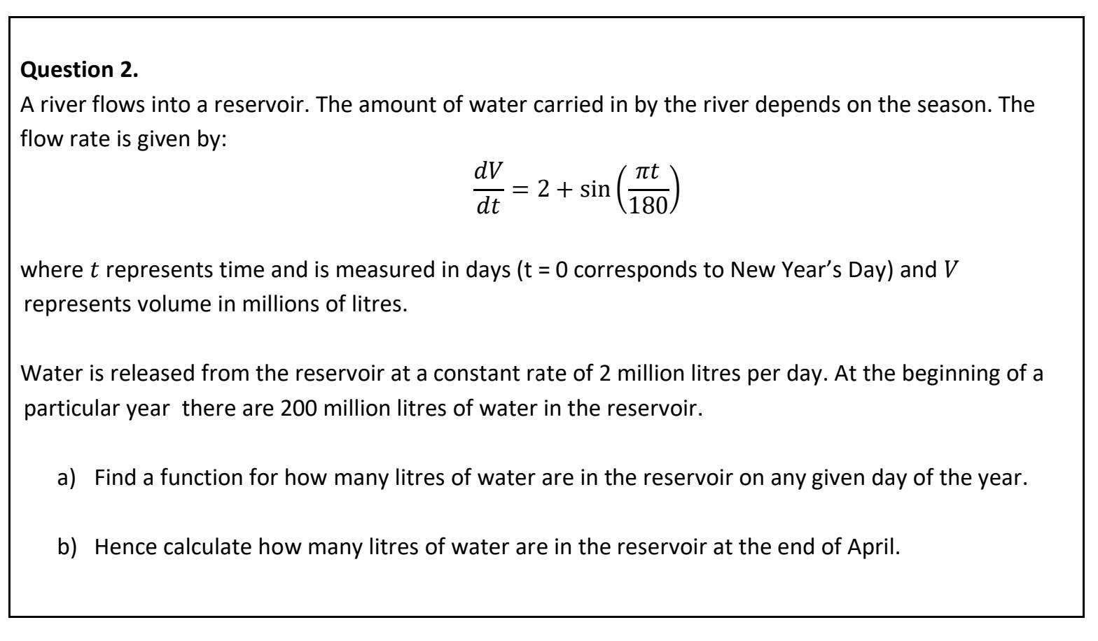 Solved Question 2. A river flows into a reservoir. The | Chegg.com