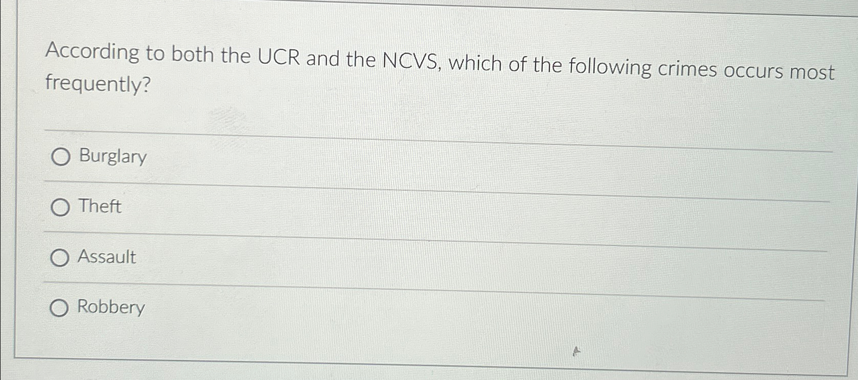 Solved According to both the UCR and the NCVS, ﻿which of the | Chegg.com