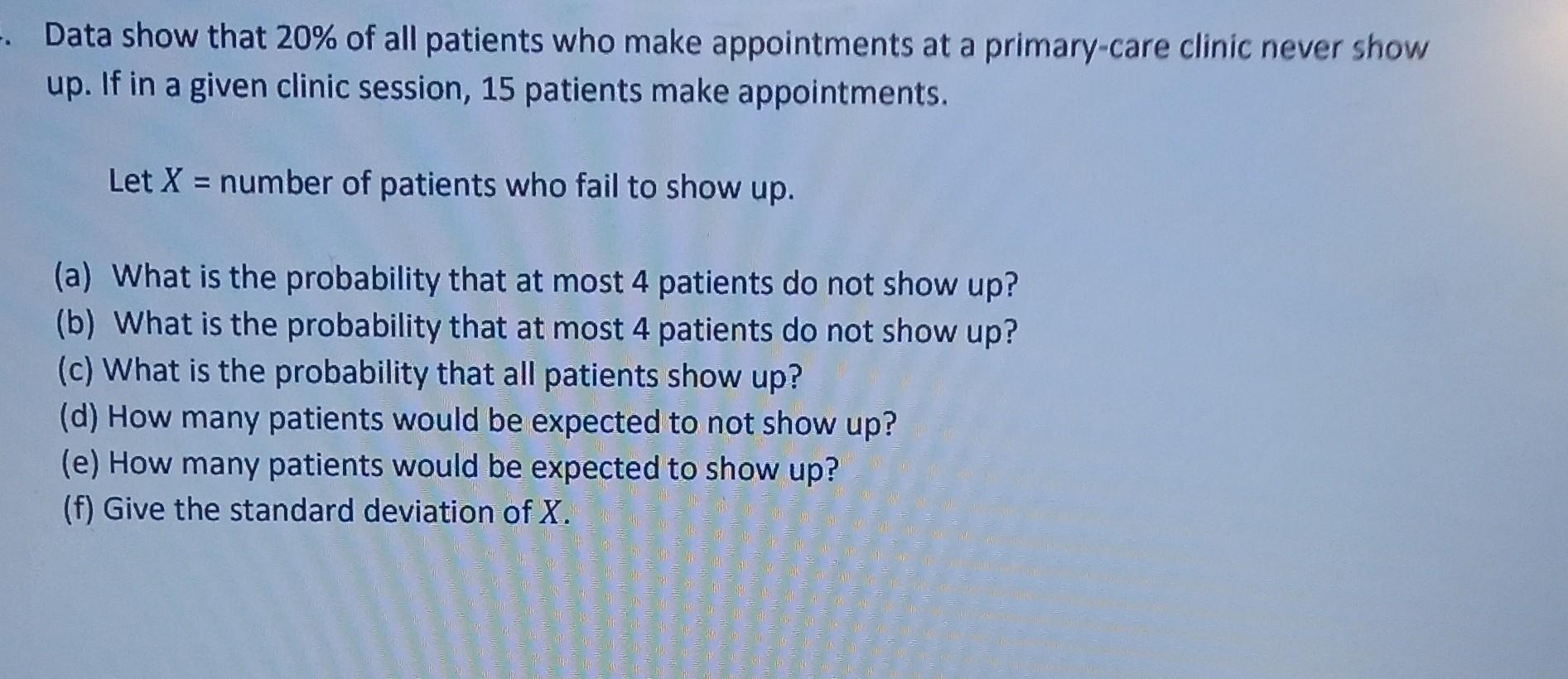 Solved Data show that 20% of all patients who make | Chegg.com