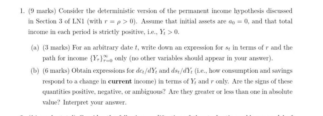 Solved 1 9 Marks Consider The Deterministic Version Of