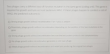 Solved Two phages carry a different loss-of-function | Chegg.com