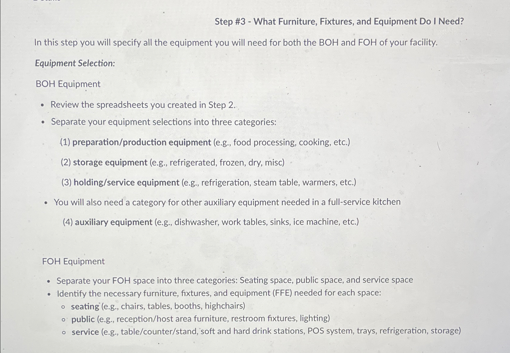 Solved Step #3 - ﻿What Furniture, Fixtures, and Equipment Do | Chegg.com