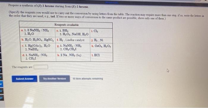 Solved Propose a synthesis of (2) 2 hexene starting from (E) | Chegg.com