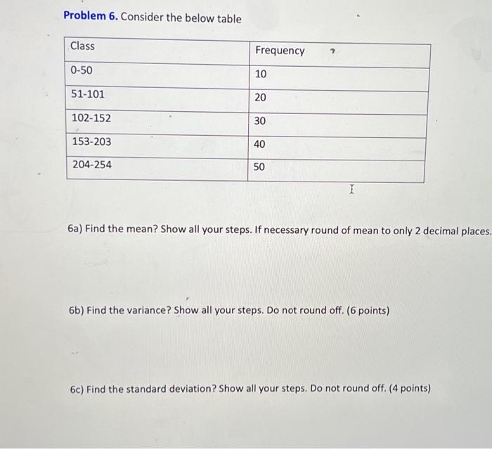 Solved Problem 6. Consider the below table 6a) Find the | Chegg.com