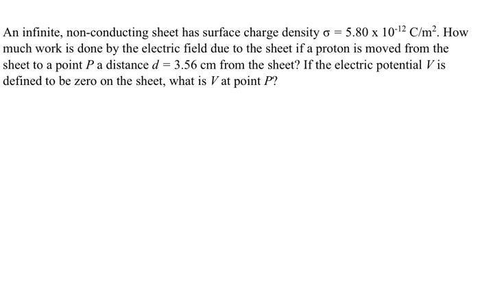 Solved An Infinite Non Conducting Sheet Has Surface Charge