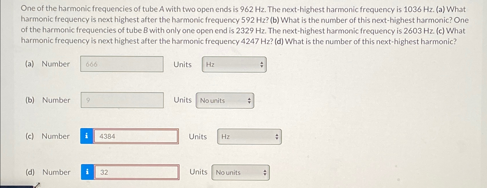 Solved One of the harmonic frequencies of tube A with two | Chegg.com