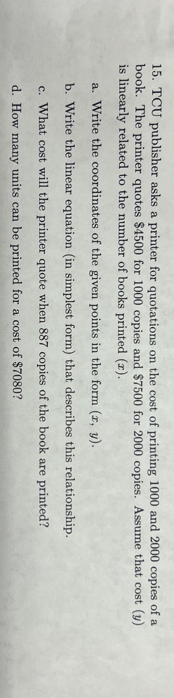 Solved TCU publisher asks a printer for quotations on the | Chegg.com