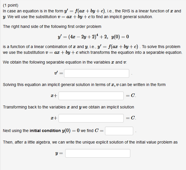 Solved (1 ﻿point)In case an equation is in the form | Chegg.com