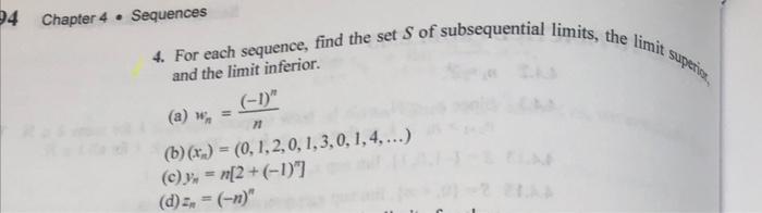 Solved 94 Chapter 4 . Sequences 4. For each sequence, find | Chegg.com