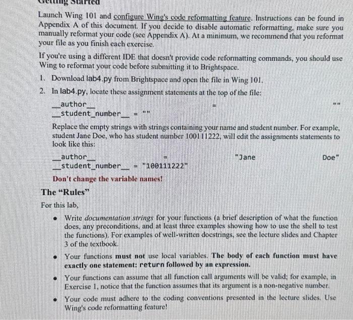 Solved Launch Wing 101 and configure Wing's code | Chegg.com