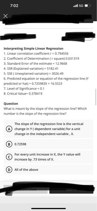 Solved 7:01 al 5G Interpreting Simple Linear Regression 1. | Chegg.com