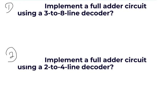 Solved Implement a full adder circuit using a 3-to-8-line | Chegg.com