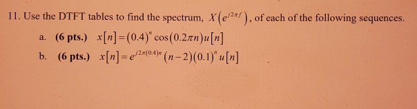 Solved 11. Use the DTFT tables to find the spectrum, | Chegg.com