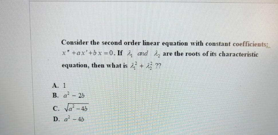 Solved Consider the second order linear equation with | Chegg.com