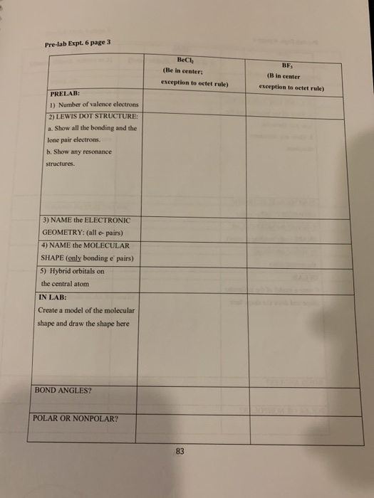 Solved Frrrrroceren Part I Experiment 6 Vsepr Structures