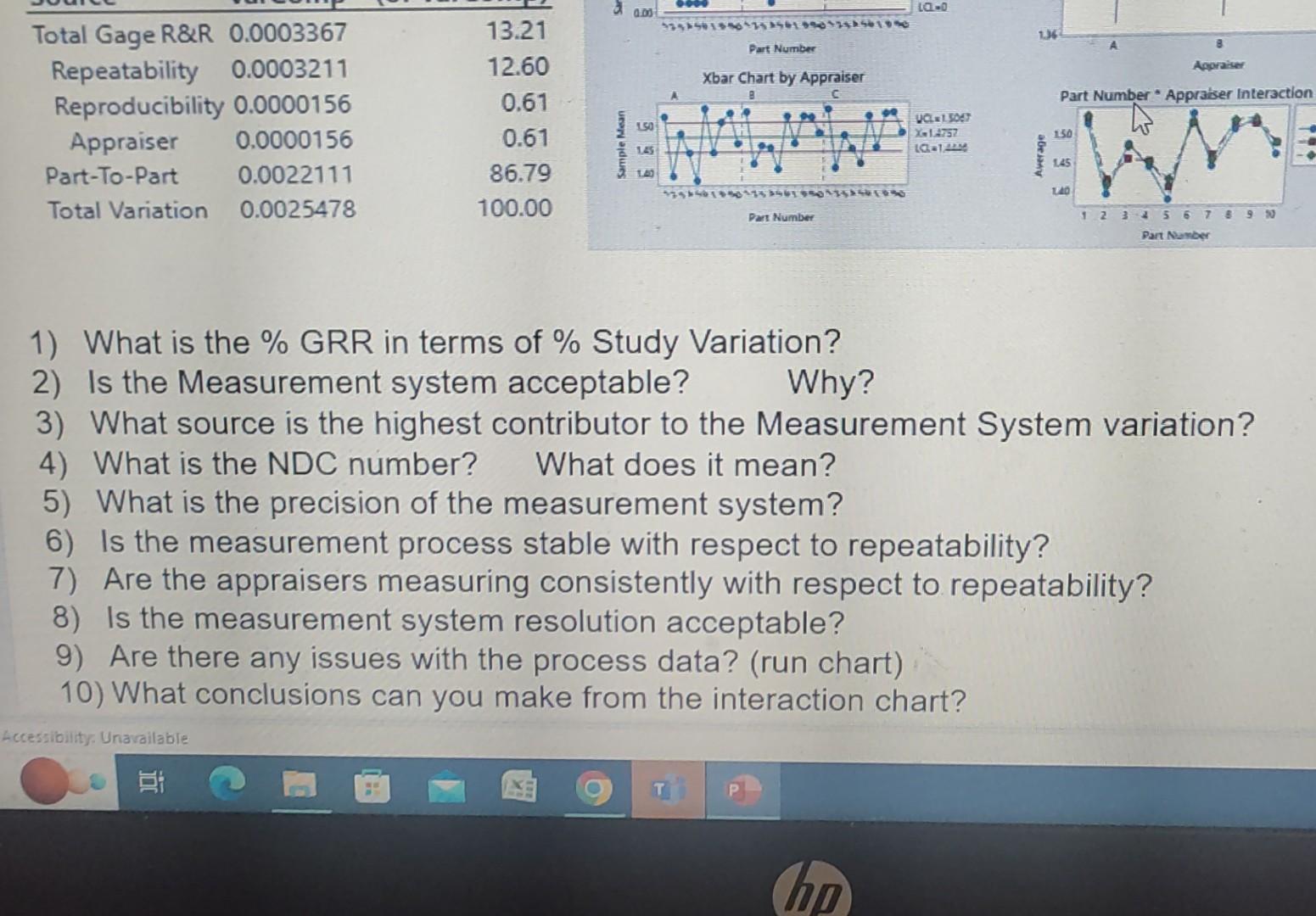 1) What is the \% GRR in terms of \% Study Variation? | Chegg.com