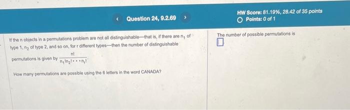 If the n objects in a permutations problem are not as | Chegg.com