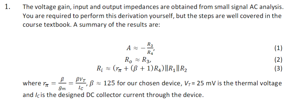 Solved The voltage gain, input and output impedances are | Chegg.com