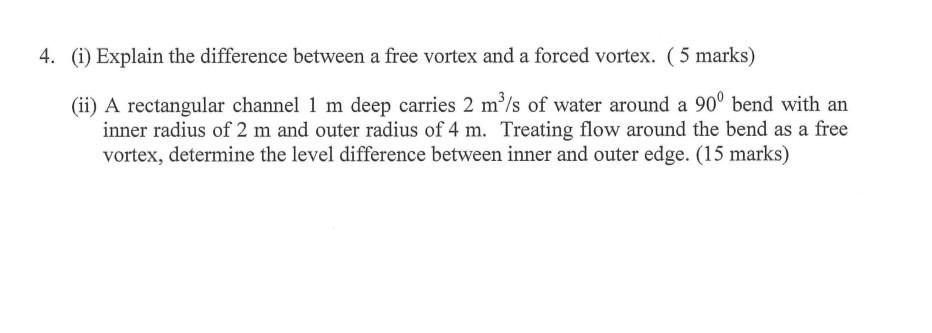 Solved 4. (i) Explain the difference between a free vortex | Chegg.com