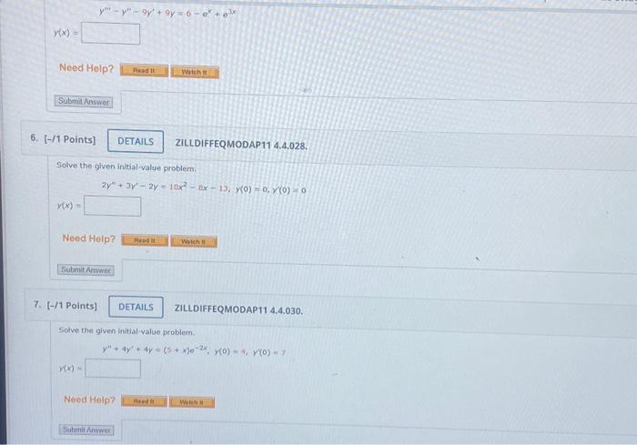 Solved y′′′−y′′−9y′+9y=6−ex+e3xy(x)= ZILLDIFFEQMODAP11 | Chegg.com