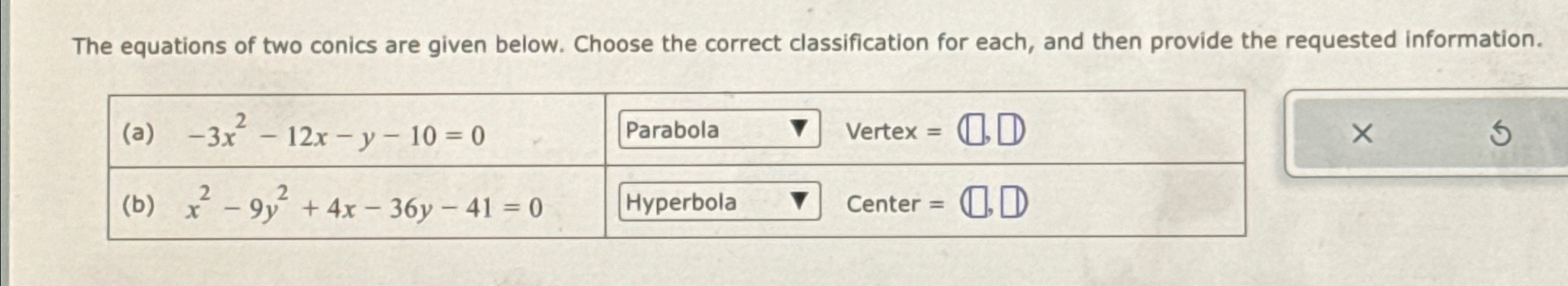 Solved The equations of two conics are given below. Choose | Chegg.com