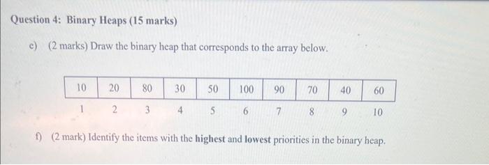 Solved c) ( 2 marks) Draw the binary heap that corresponds | Chegg.com