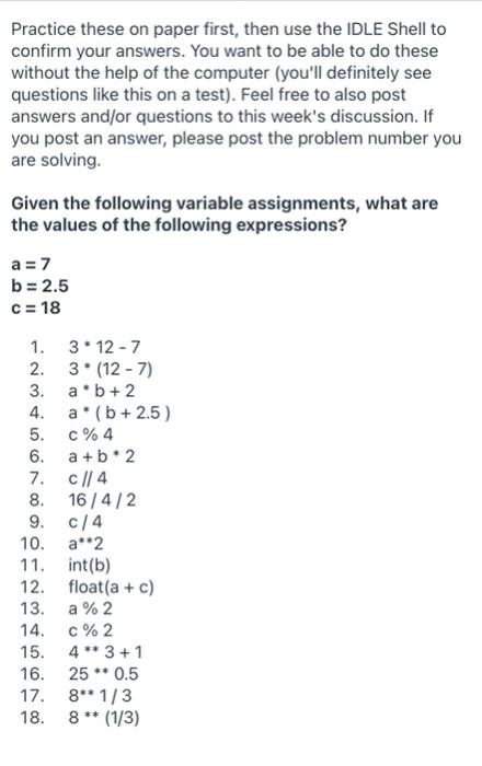 Solved Practice these on paper first, then use the IDLE | Chegg.com