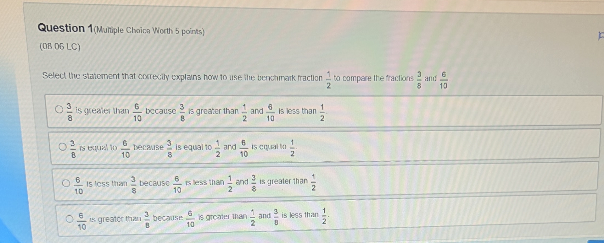 Solved Question 1(Multiple Choice Worth 5 ﻿points)(08.06 | Chegg.com