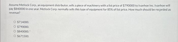 Solved Assume Metlock Corp., an equipment distributor, sells | Chegg.com