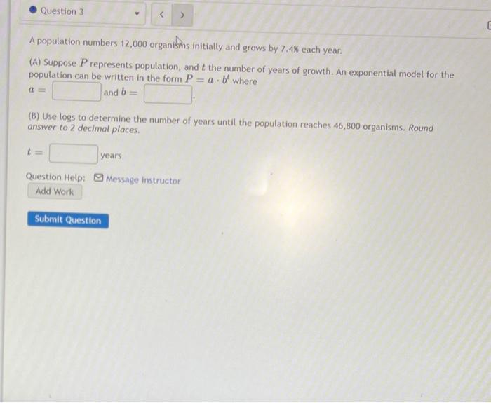 Solved A population numbers 12,000 organishis initially and | Chegg.com