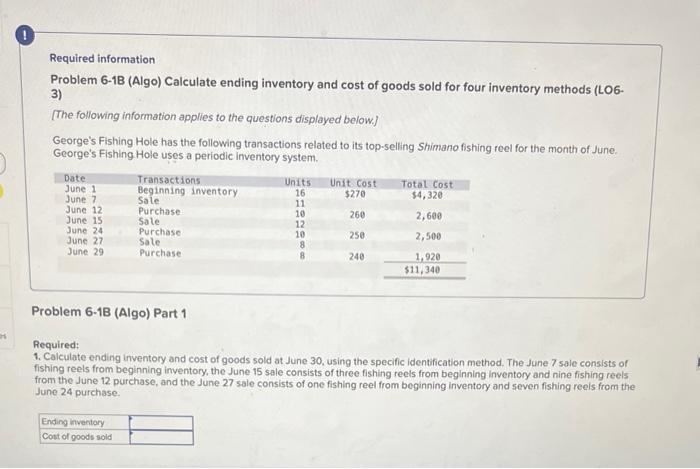 Solved Required information Problem 6-1B (Algo) Calculate | Chegg.com