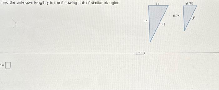 Solved Find the unknown length y in the following pair of | Chegg.com