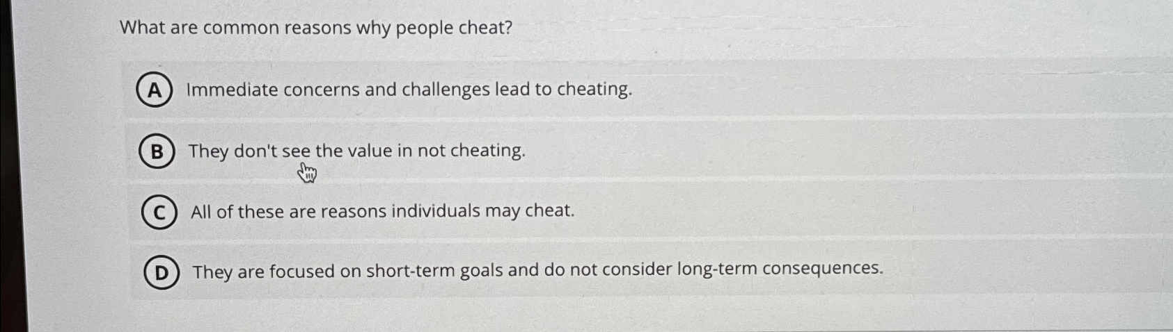Solved What are common reasons why people cheat?Immediate | Chegg.com