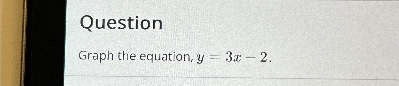 Solved QuestionGraph the equation, y=3x-2. | Chegg.com